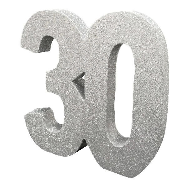Pöytäkoriste Numero 30 Hopea Glitter | Partyking.fi